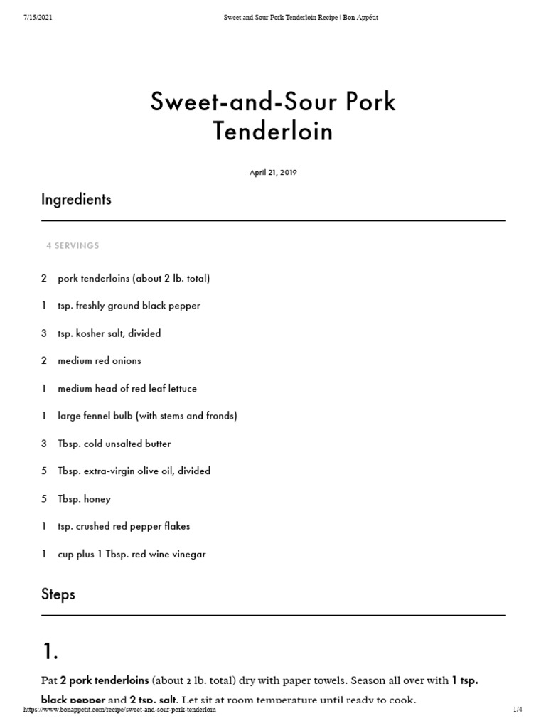 Sweet and Sour Pork Tenderloin Recipe - Bon Appétit | PDF