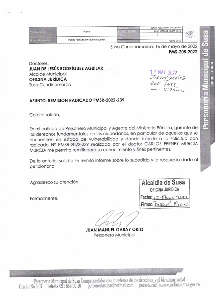 Oficio PMS-205-2022 | PDF