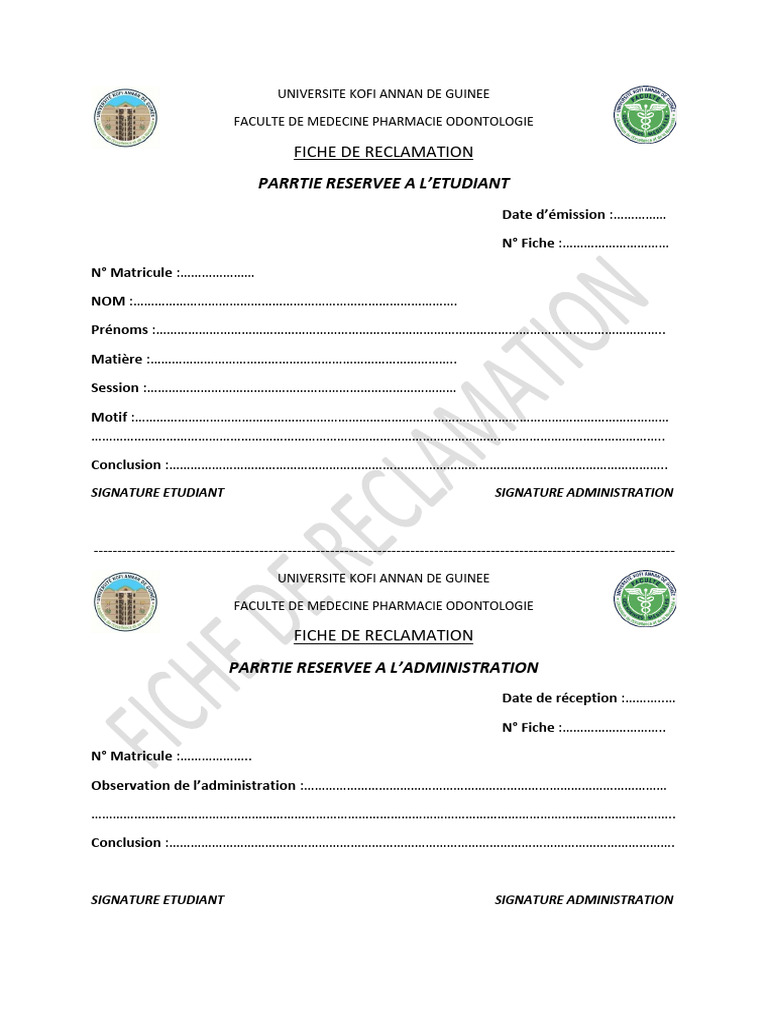 Fiche de Reclamation 2024-1 | PDF