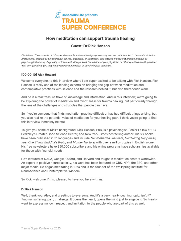 DR Rick Hanson - How Meditation Can Support Trauma Healing | PDF