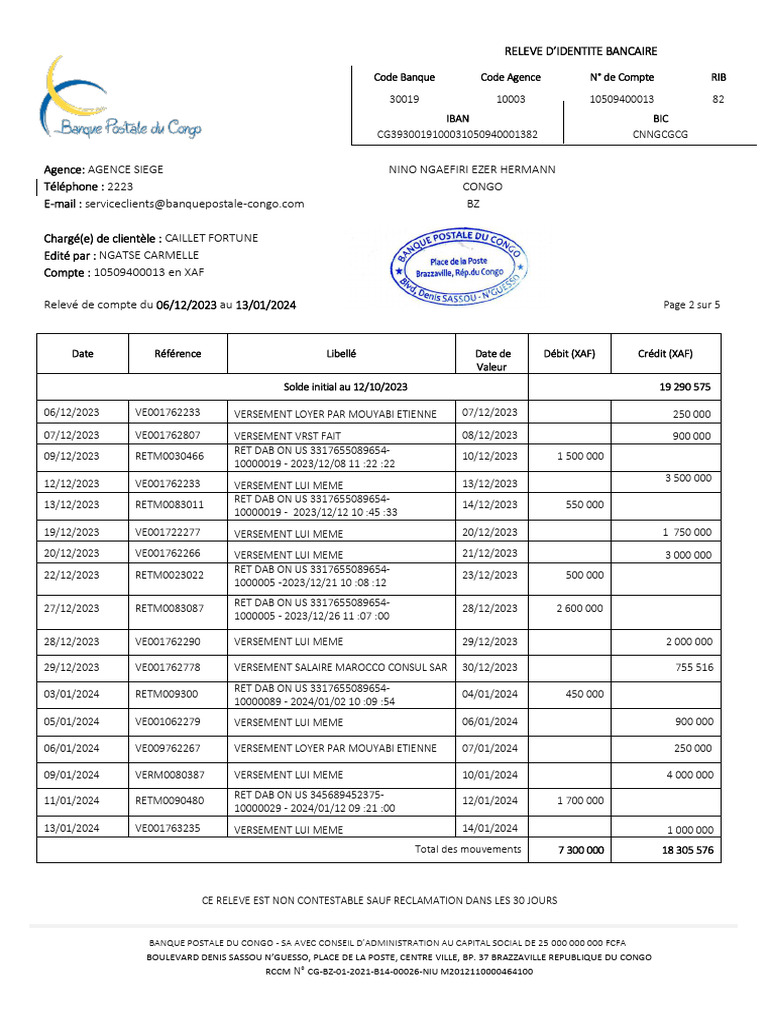 Releve Bancaire Dec-Janv-1 | PDF