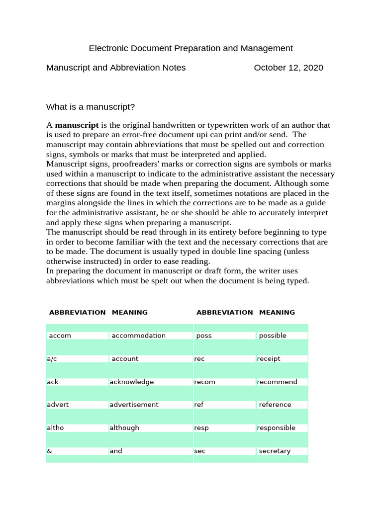 Manuscript and Abbreviations Notes | PDF