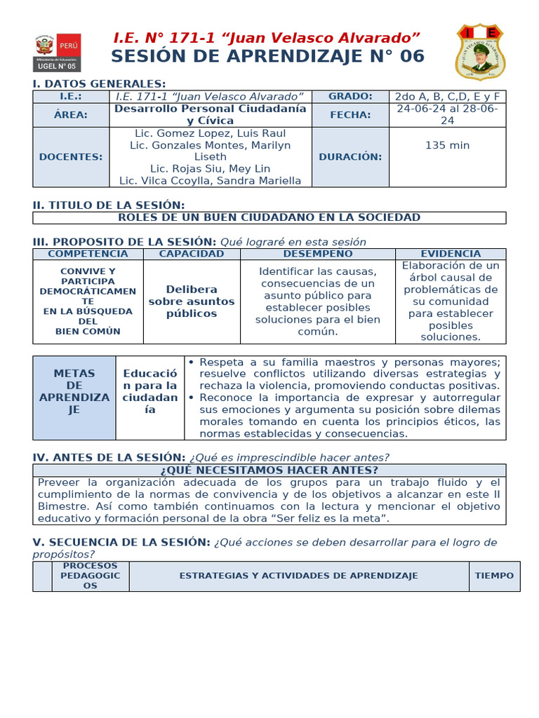 Sesión Nº06-DPCC 2do-II Bimestre | PDF