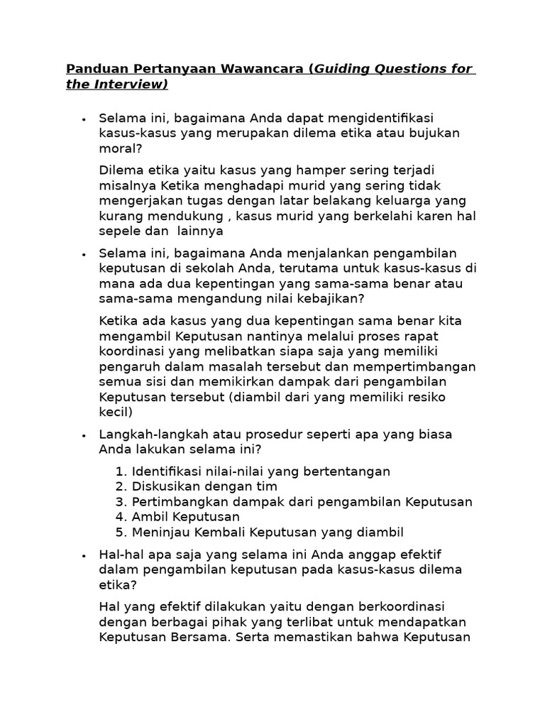 Panduan Pertanyaan Wawancara | PDF