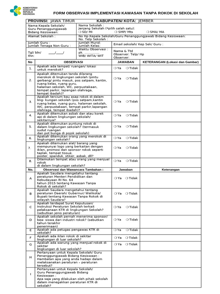 Form Ba Monev KTR Sekolah | PDF