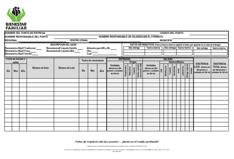 f1.p5.Pp Formato Control de Inventarios Alimentos de Alto Valor Nutricional v5 BLANCO | PDF