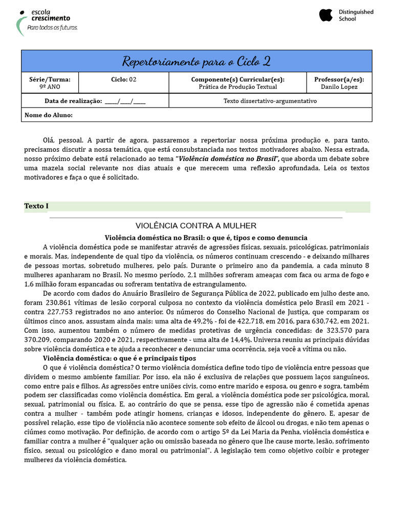 9º Ano - Ciclo 02 - Proposta 01 | PDF