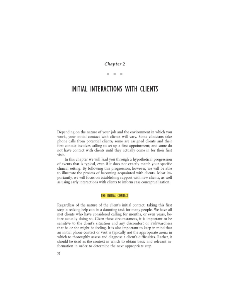 2.1. CC. Ledley, D., Marx, B. (2005) - Initial Interactions With Clients | PDF