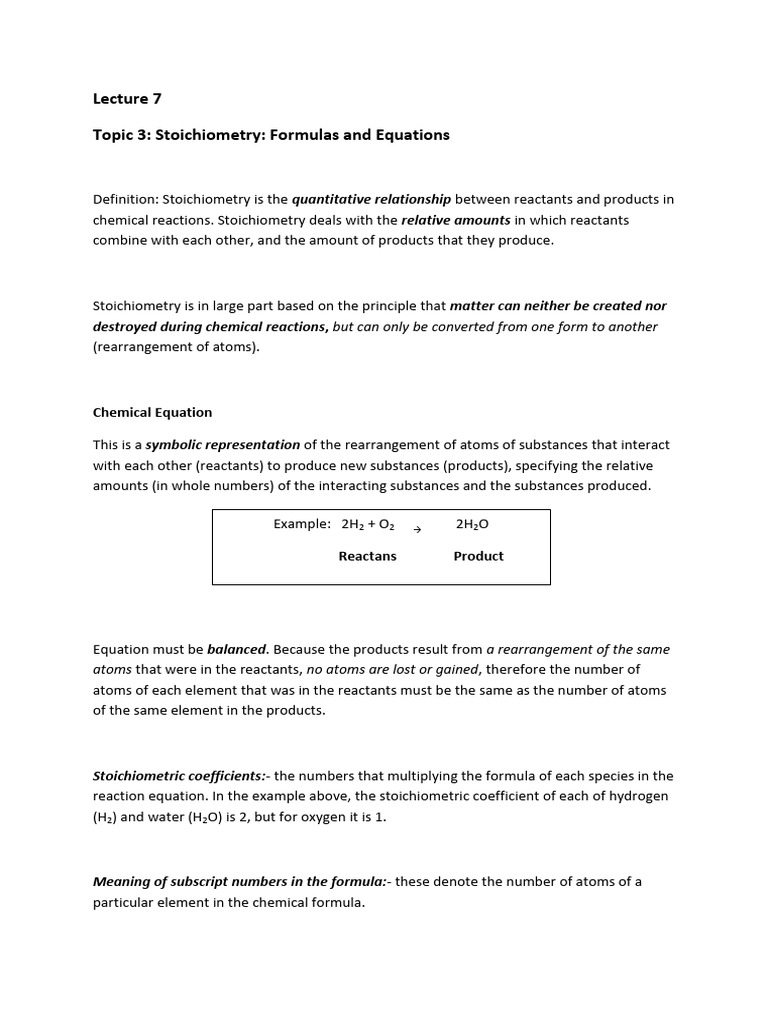 Lecture 7-Topic 3, Stoichiometry | PDF