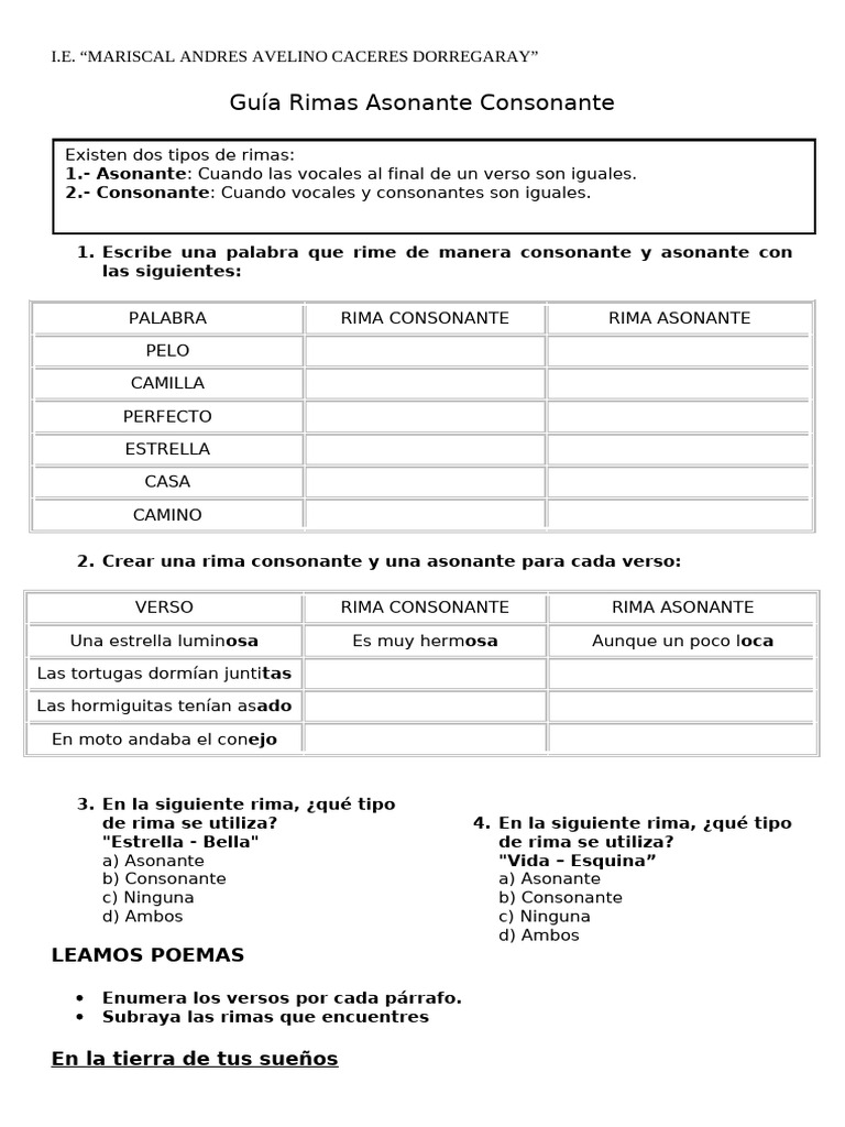 Rimas Asonantes y Consonantes | PDF