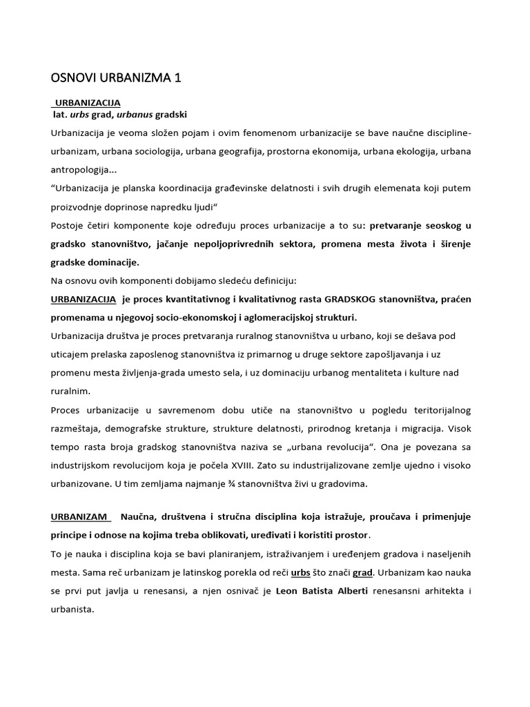 Skripta Za Kolokvijum Iz Osnova Urbanizma 1 | PDF