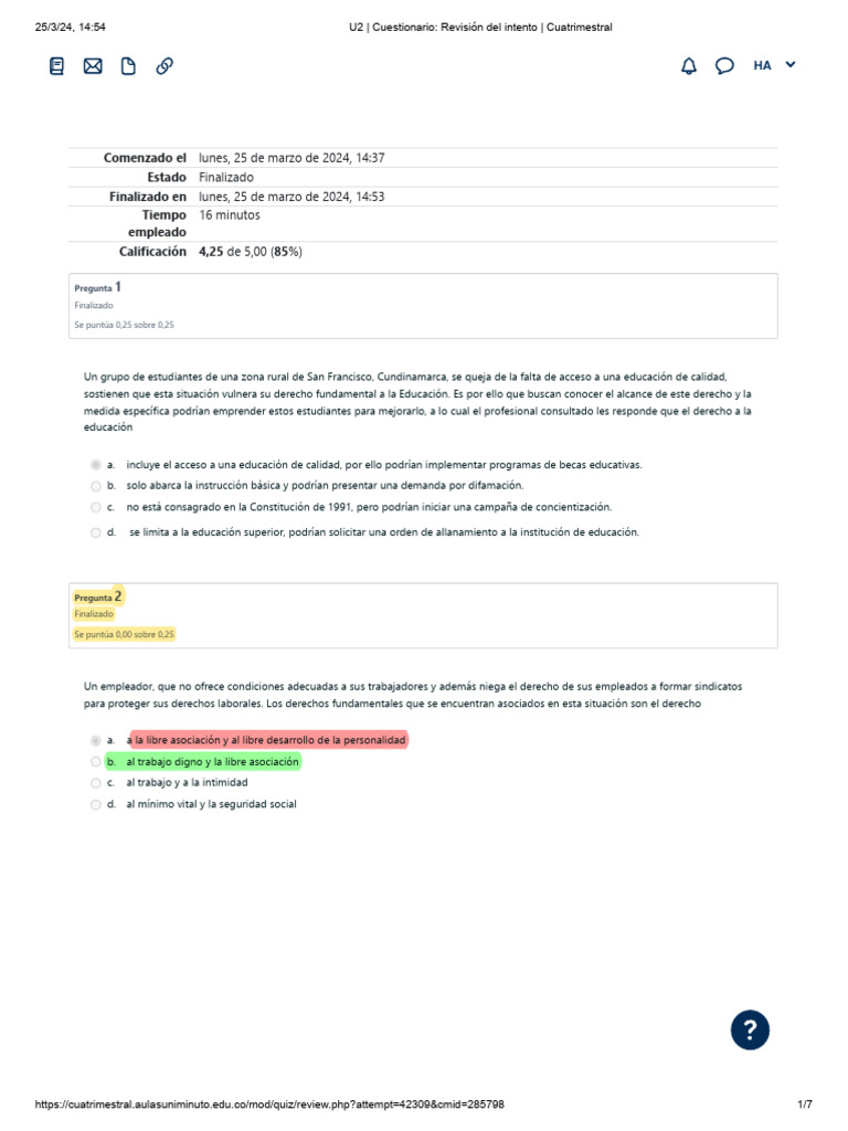 1er Intento U2 - Cuestionario Unidad 2 | PDF