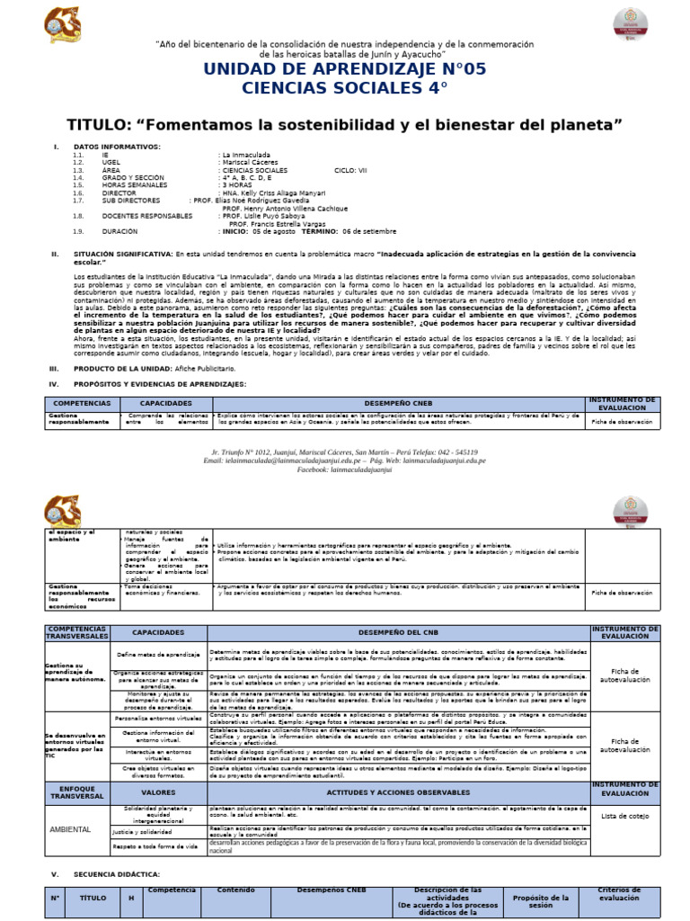 4º CCSS Unidad de Aprendizaje 05 | PDF