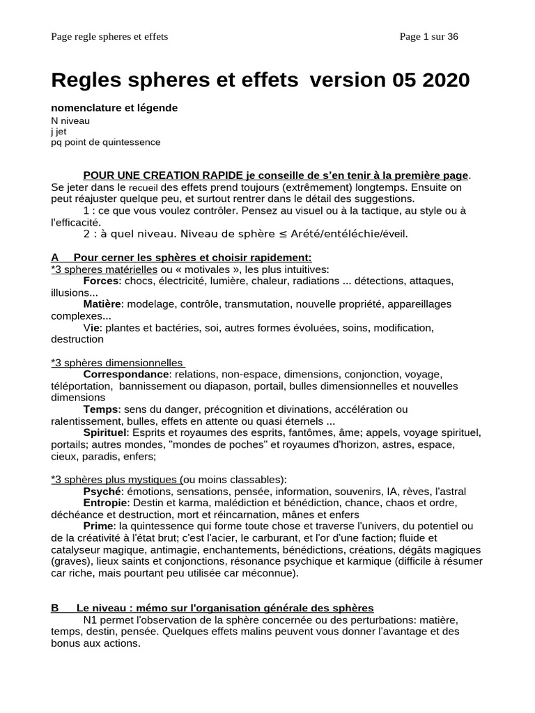 Regle Spheres Et Effets Mage MTA | PDF
