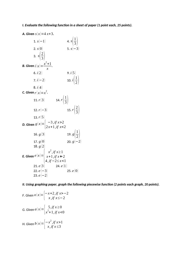 Piecewise Function Seatwork | PDF Piecewise Function Seatwork | PDF