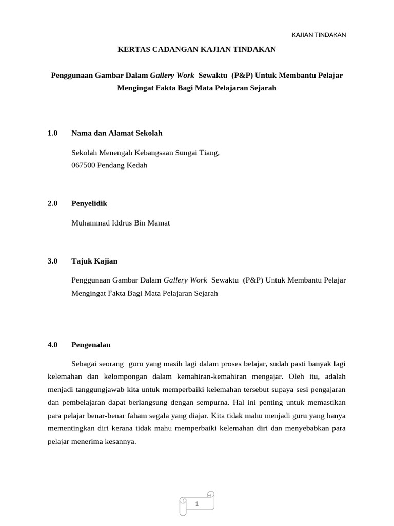 Kertas Cadangan Kajian Tindakan | PDF