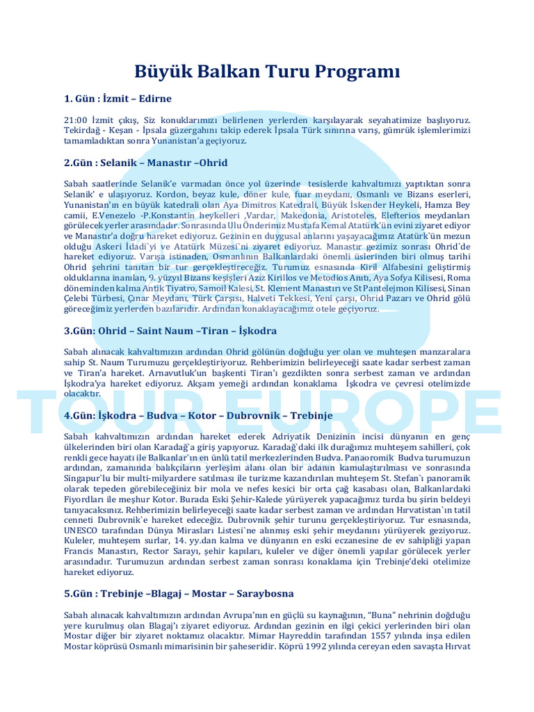 büyükbalkan tur planı 2024 | PDF