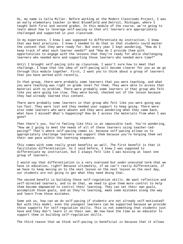 Overview Self Pacing | PDF