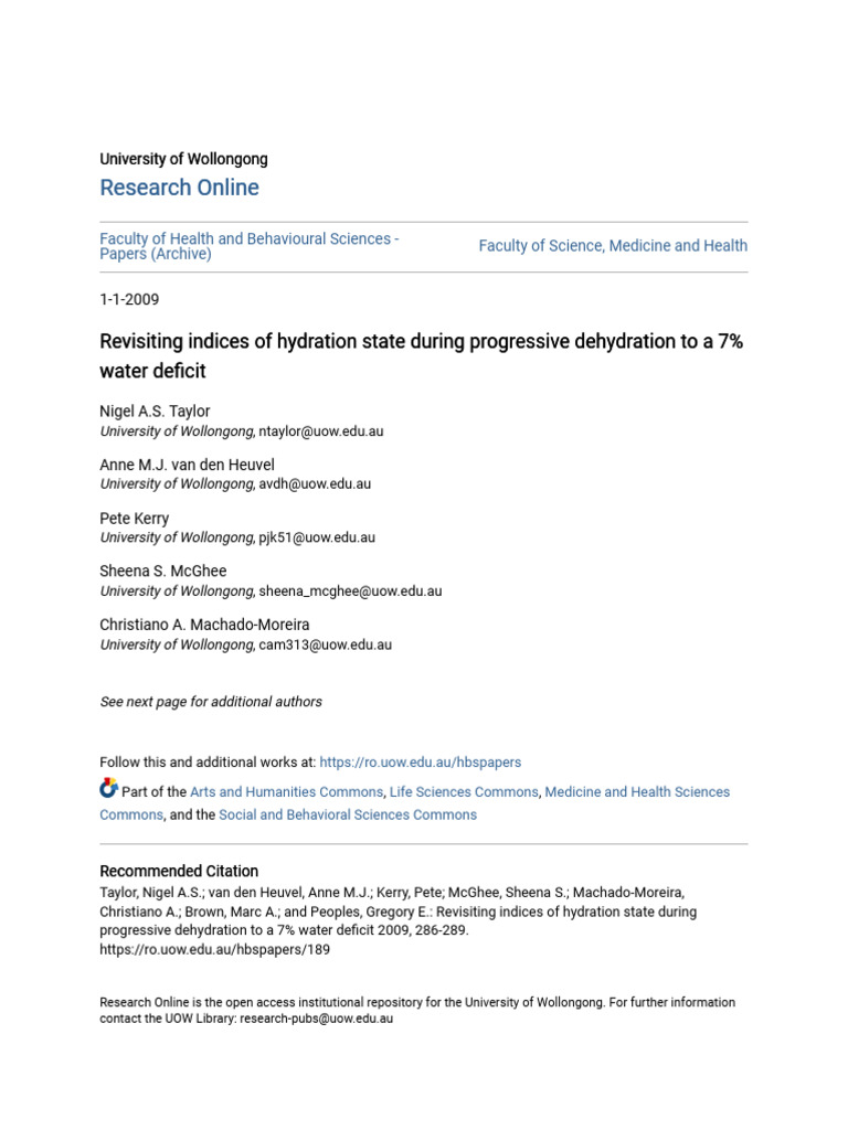 2009 - REVISITING INDICES OF HYDRATION STATE DURING Progressive Dehydratation To A 7 PPC Water ...