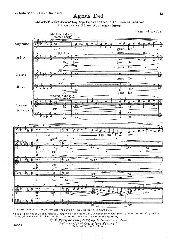 Agnus Dei - Samuel Barber | PDF