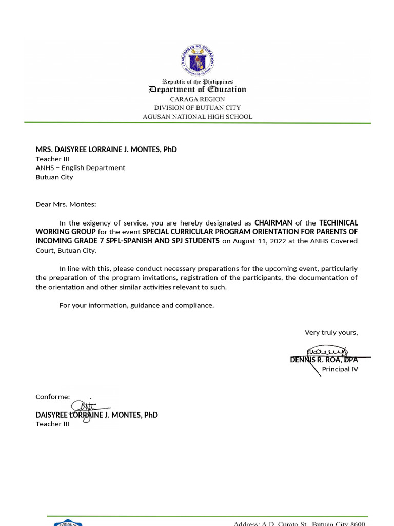 Designation As Chairman For A Special Committee | PDF