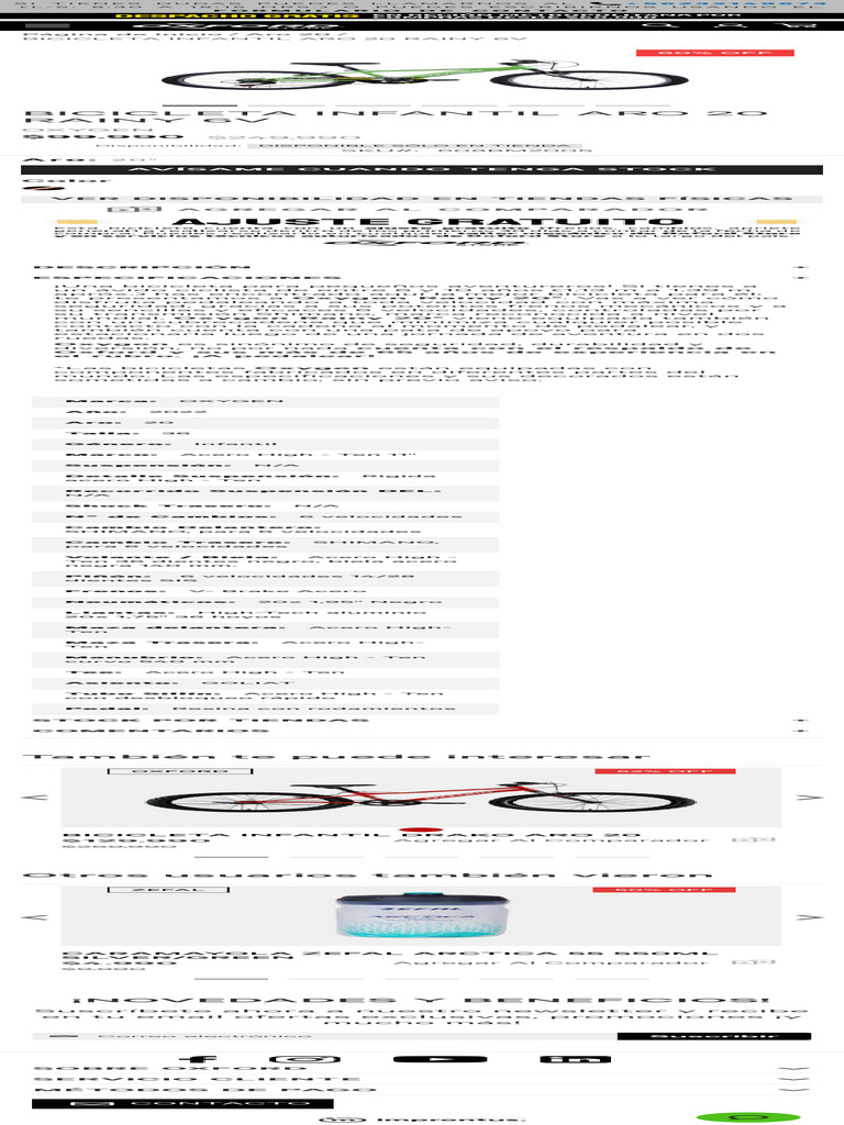 Bicicleta Niño Aro 20 Oxygen Rainy Oxford Store | PDF