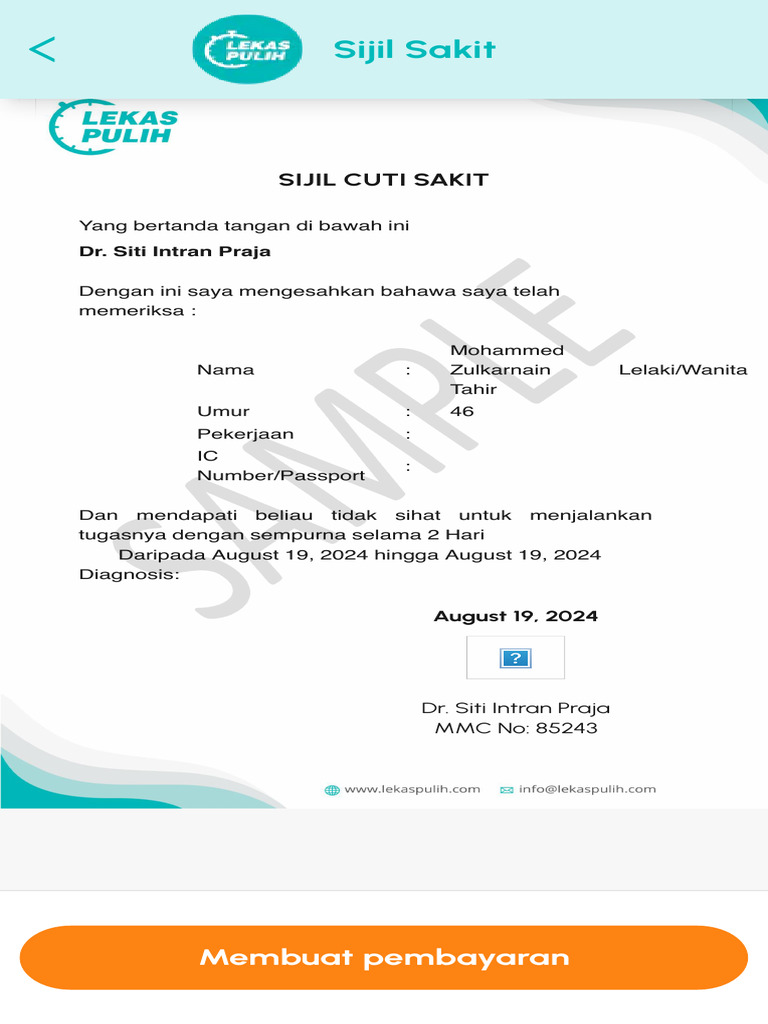 Surat Cuti Sakit | PDF