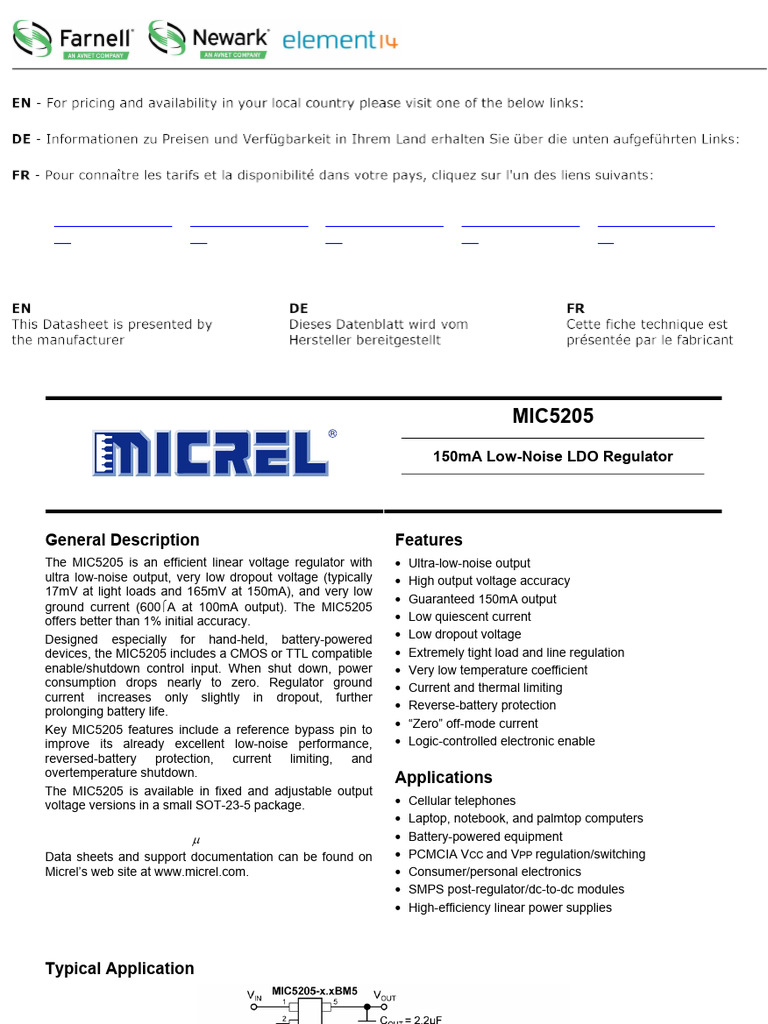 Mic5205-3.0ym5-Tr Mic5205-3.3ym5 - TR Mic5205-3.6ym5 - TR Mic5205-4 ...