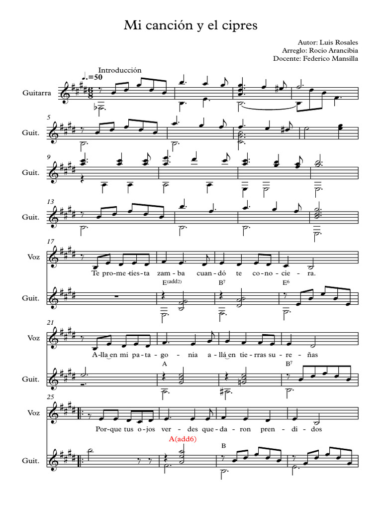 Rocio Arancibia - Mi Cancion y El Cipres - Arreglo | PDF
