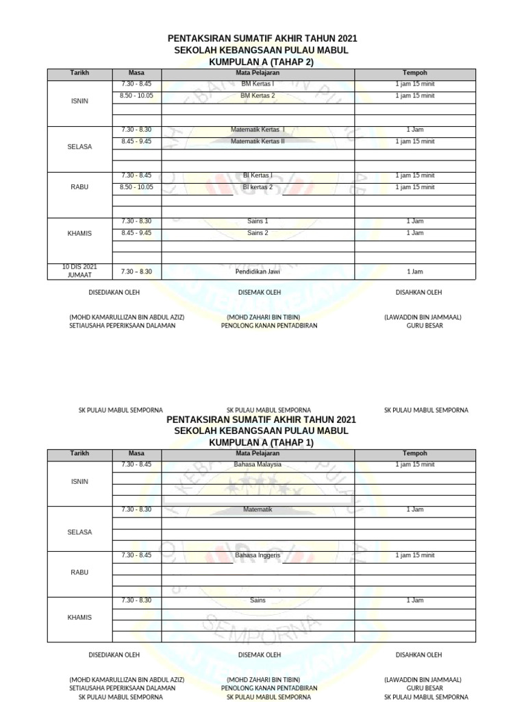 Jadual Psat SKPM 2022 | PDF