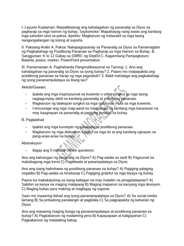 Maipaliliwanag Ang Kahalagahan NG Pananalig Sa Diyos Sa Pagharap Sa Mga ...