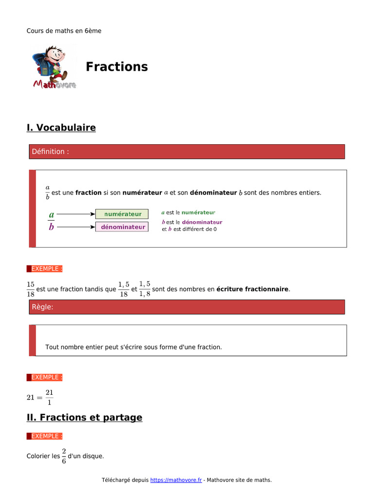 Fractions Cours de Maths en 6eme 523 | PDF