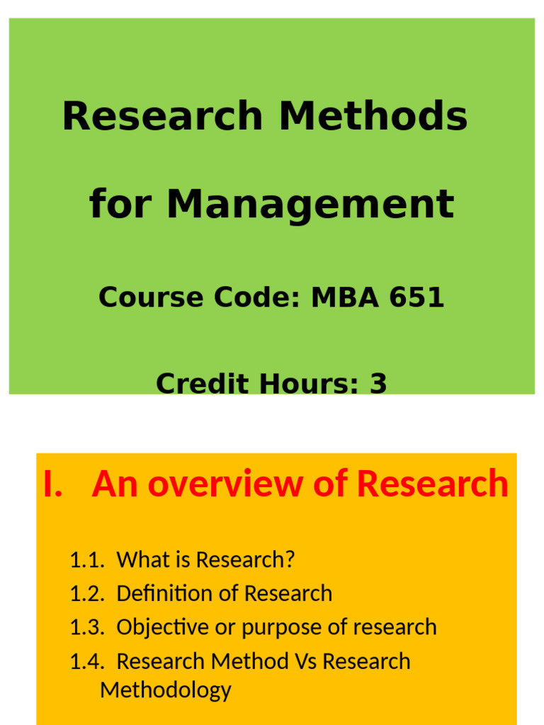 Research Methods For MGT (MBA) - 1 | PDF