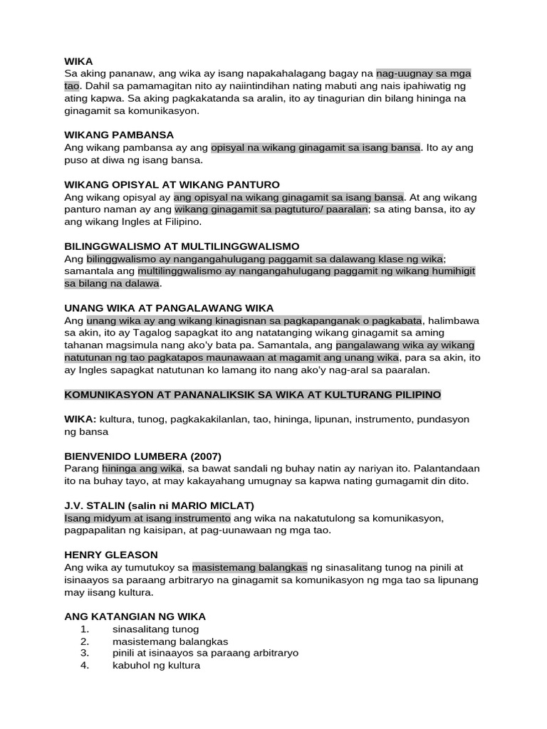 Komunikasyon at Pananaliksik Sa Wika at Kulturang Pilipino | PDF