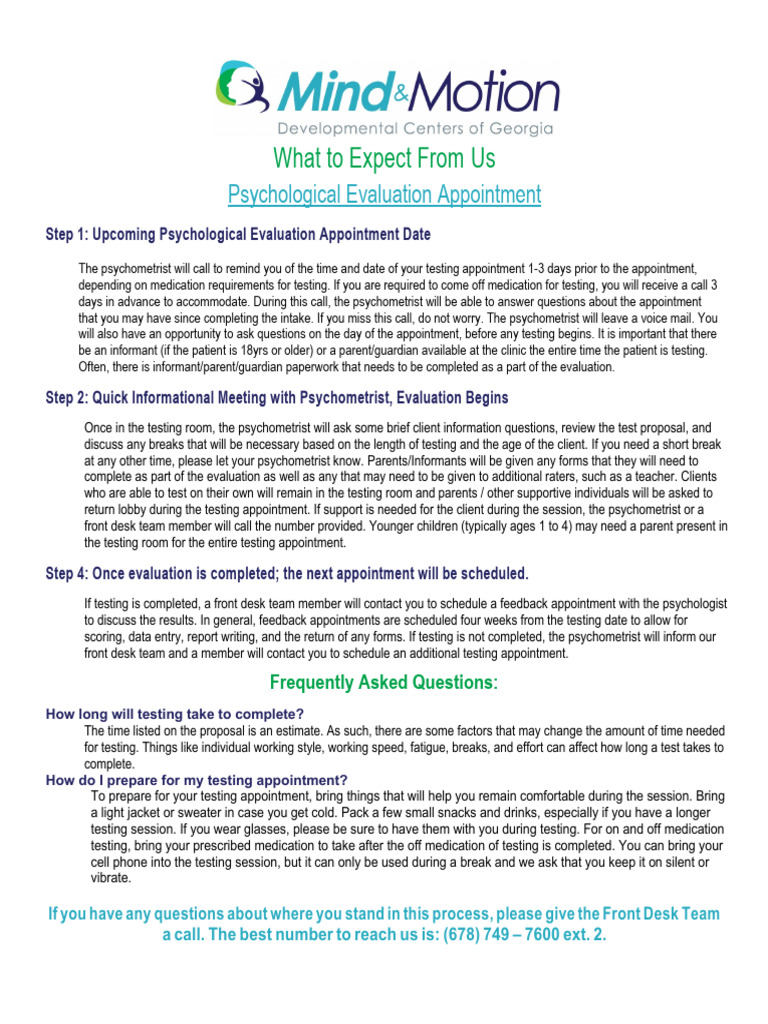 What To Expect From Us - Psychological Evaluation | PDF