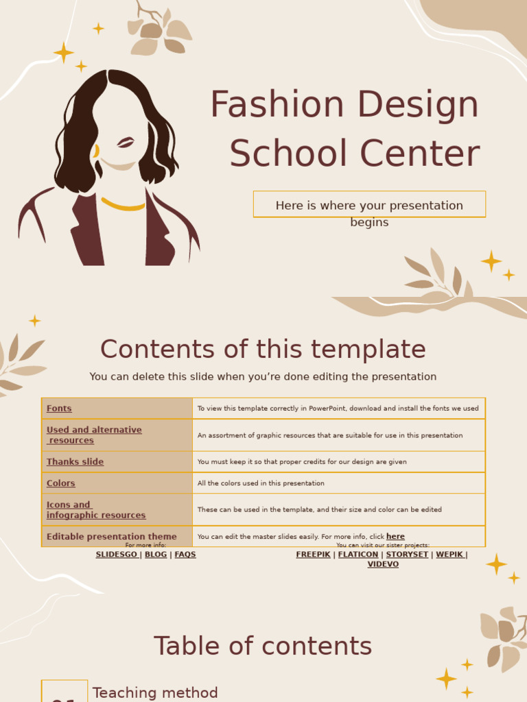 Fashion Design School Center by Slidesgo | PDF