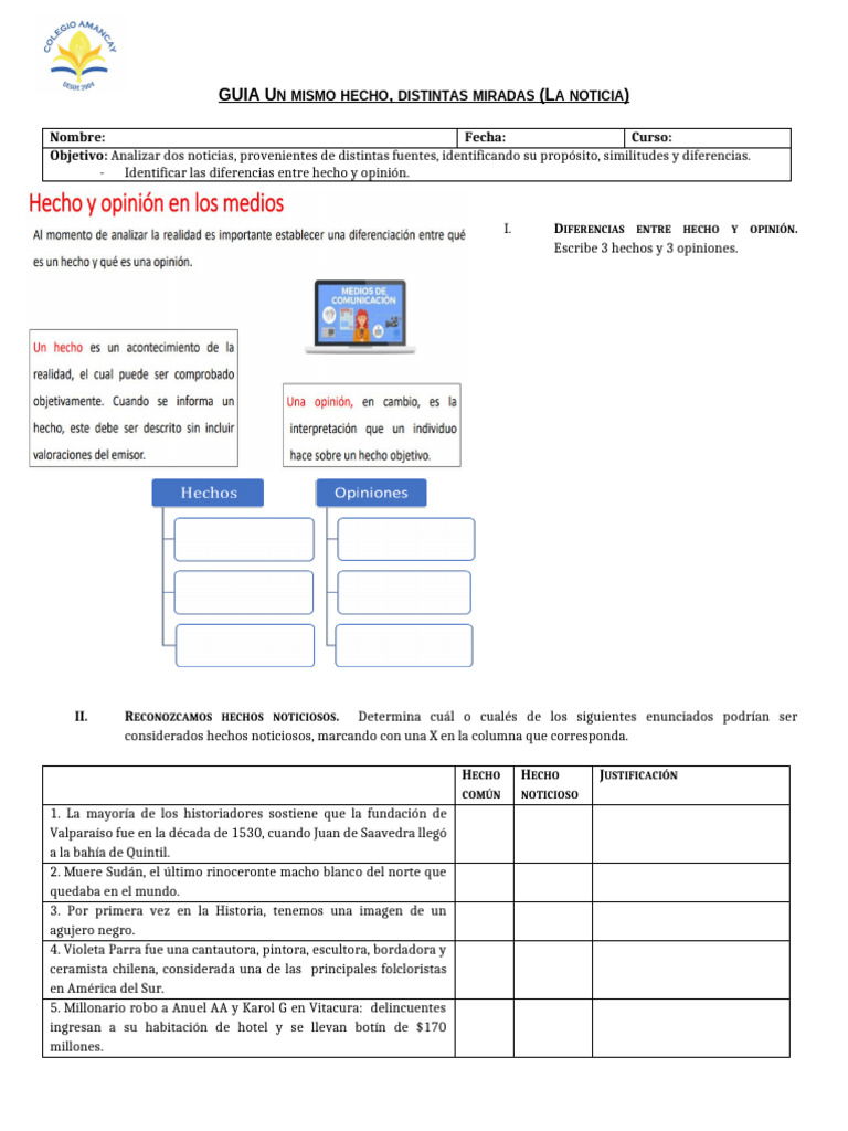 Guia Hecho y Opinion y 2 Miradas para Una Noticia | PDF