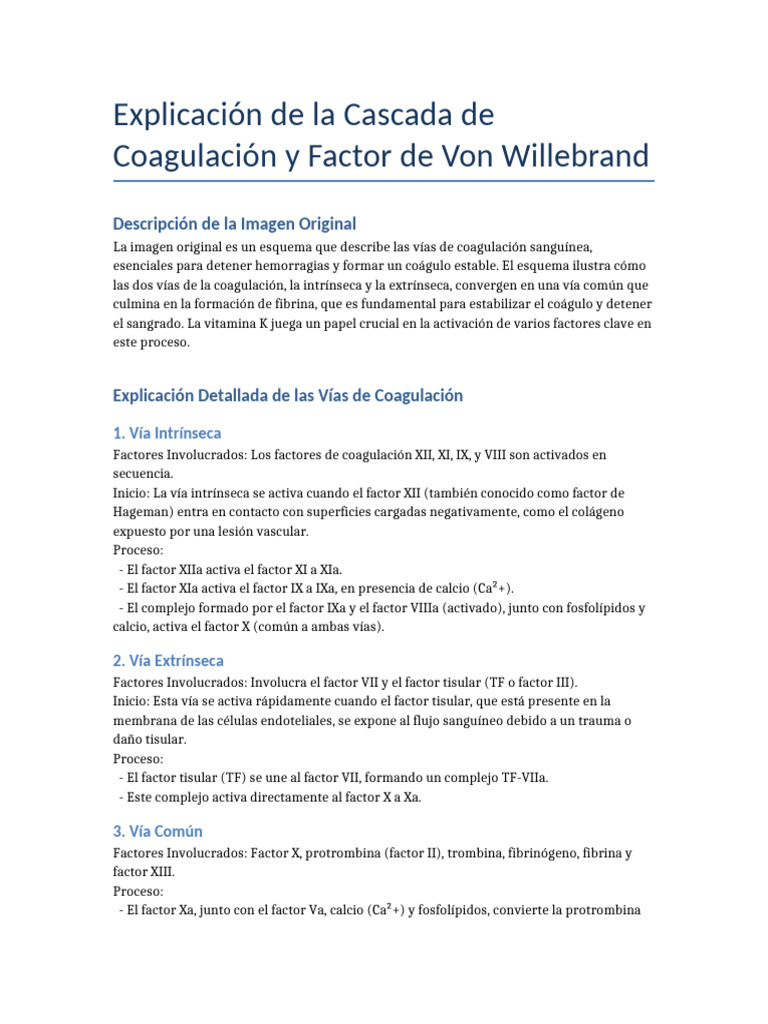 Explicacion Coagulacion VWF | PDF