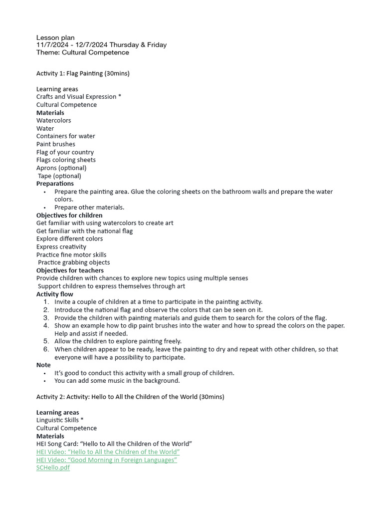 Pre School sample Lesson plan | PDF