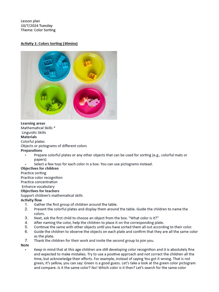 Preschool Sample Lesson Plan | PDF
