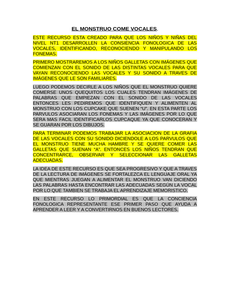 El Monstruo Come Vocales | PDF