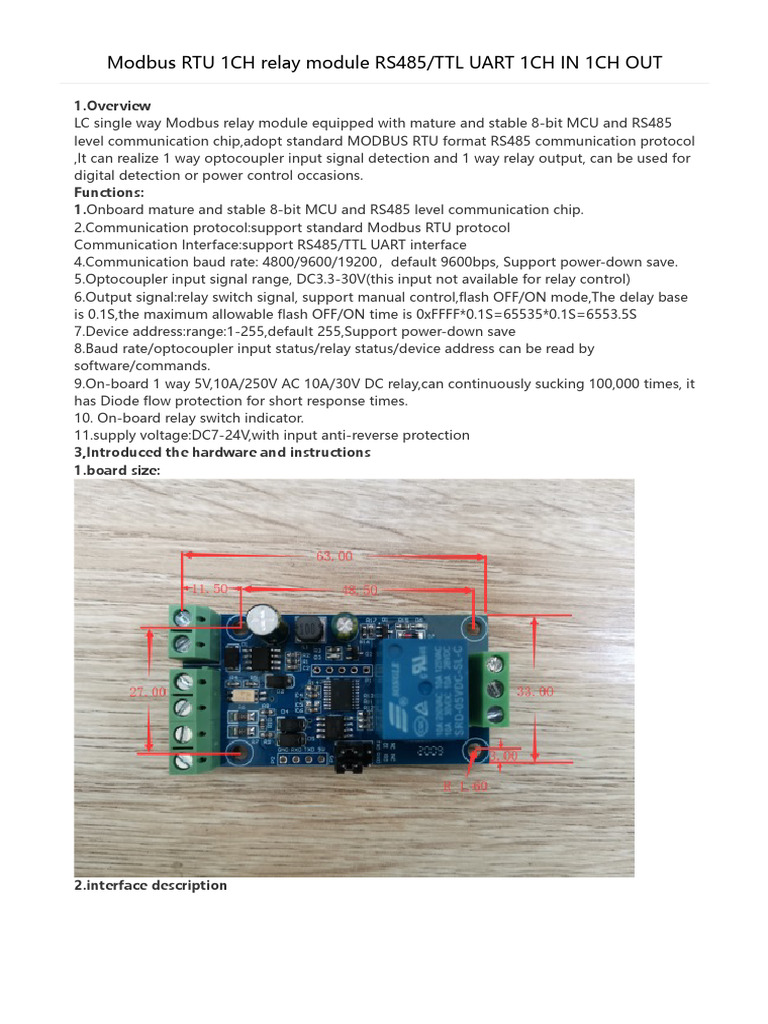 Modbus Rtu 1ch Relay Module | PDF