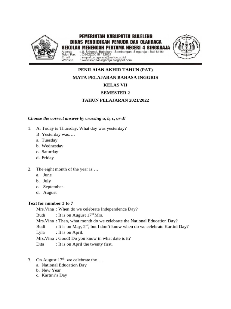 Final Test Preparation Grade 7 | PDF