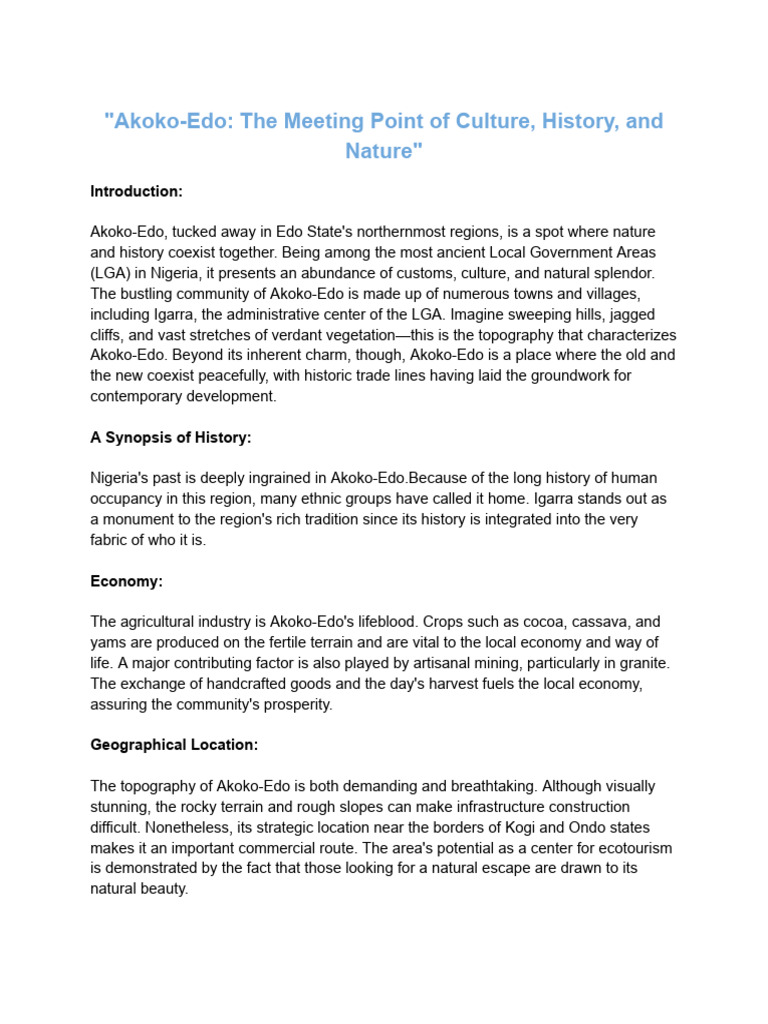 Discovering Akoko-Edo - A Journey Through History, Nature, and Culture ...