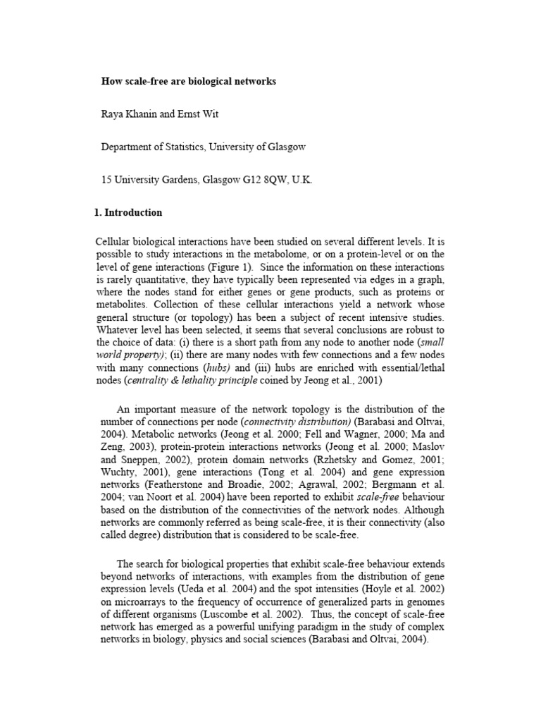 How Scale-Free Are Biological Networks: World Property) (Ii) There Are ... How Scale-Free Are Biological Networks: World Property) (Ii) There Are ...