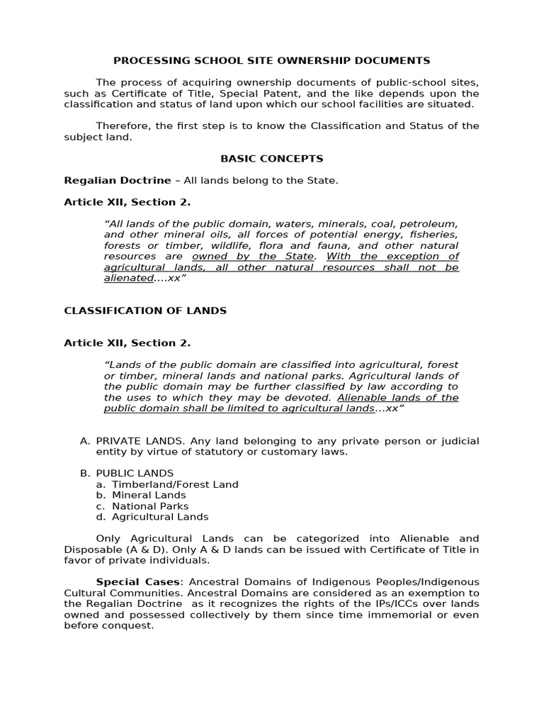 Process of School Site Titling For Types of Lands | PDF