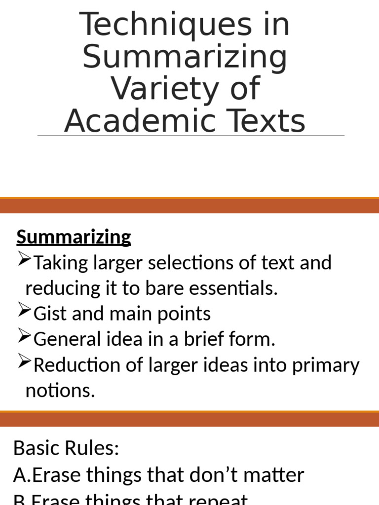 LESSON 3 Techniques in Summarizing Variety of Academic Texts | PDF