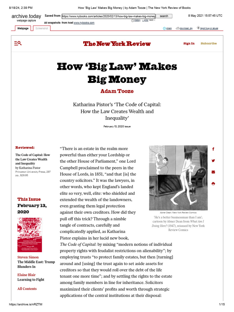 How Big Law' Makes Big Money - by Adam Tooze - The New York Review of ...