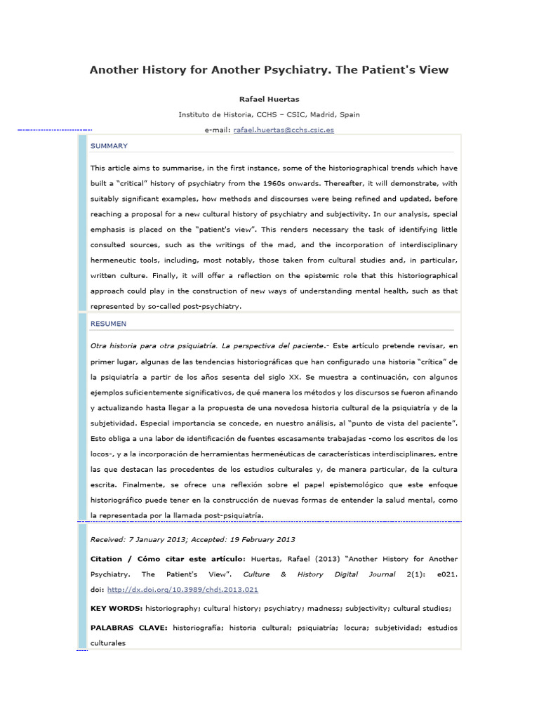 Another History For Another Psychiatry | PDF