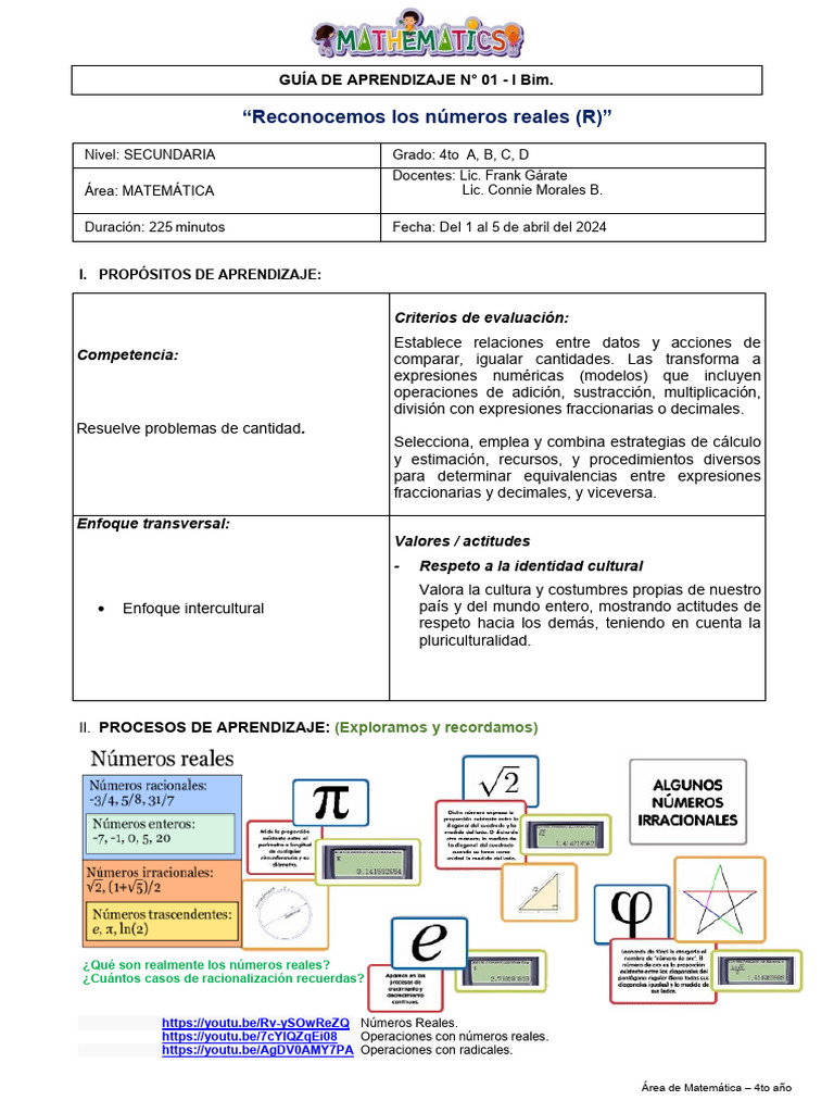 Guia N01 - 4to Ano 2024 | PDF